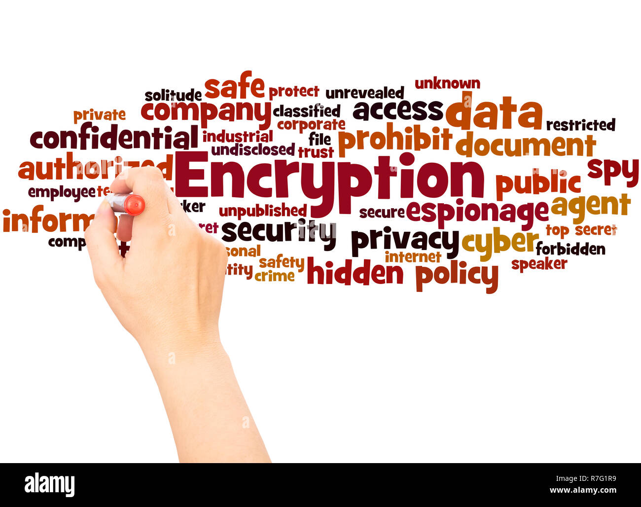 Encryption word cloud hand writing concept on white background Stock ...