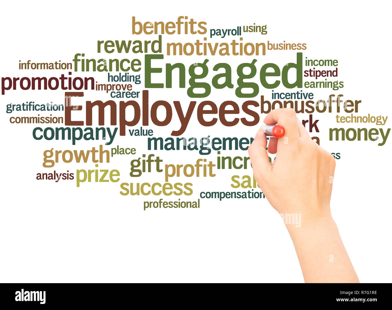 Engaged employees word cloud hand writing concept on white background ...