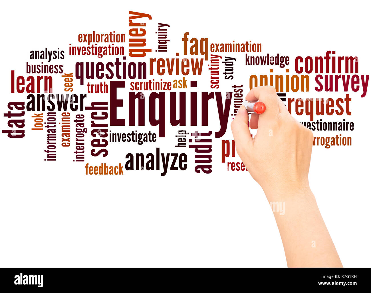 Enquiry word cloud hand writing concept on white background Stock Photo ...