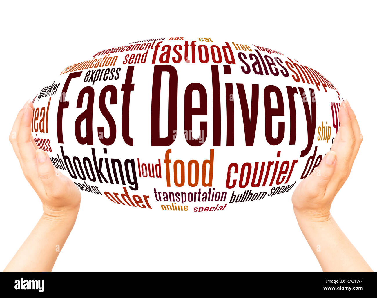 Fast Delivery word cloud hand sphere concept on white background Stock ...