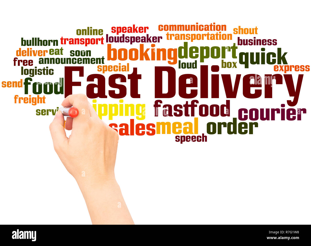 Fast Delivery, word cloud hand writing concept on white background ...