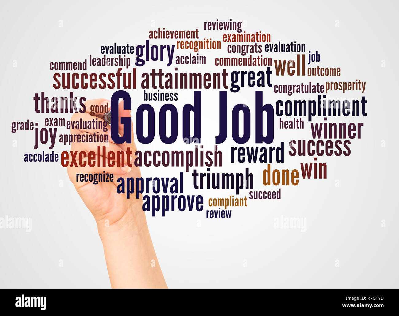 Good Job word cloud and hand with marker concept on white background ...