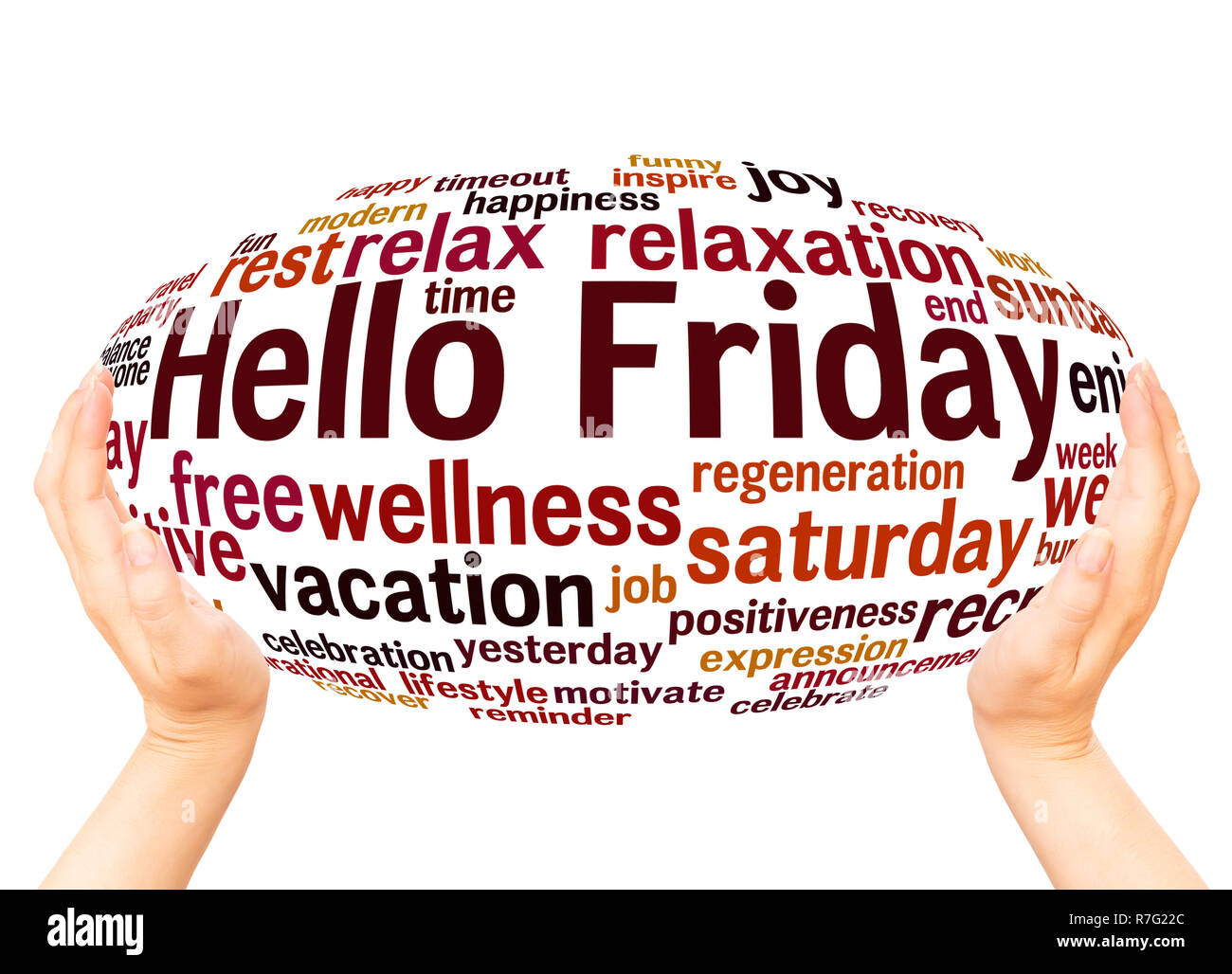 Hello Friday, word cloud hand sphere concept on white background Stock ...