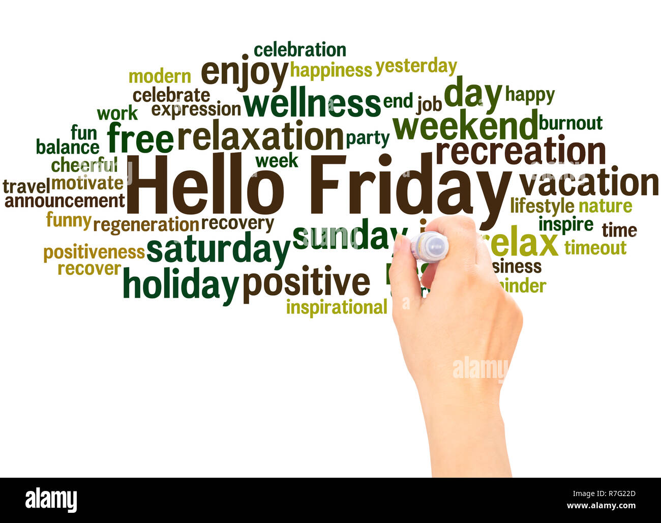 Hello Friday word cloud hand writing concept on white background Stock ...