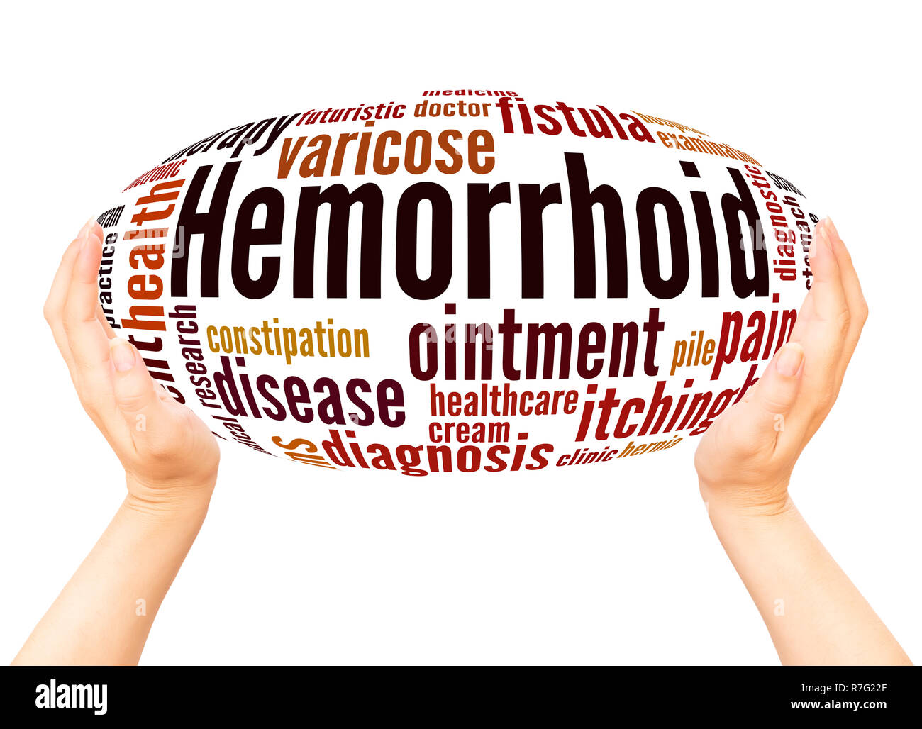 Hemorrhoid Word Cloud Hand Sphere Concept On White Background Stock