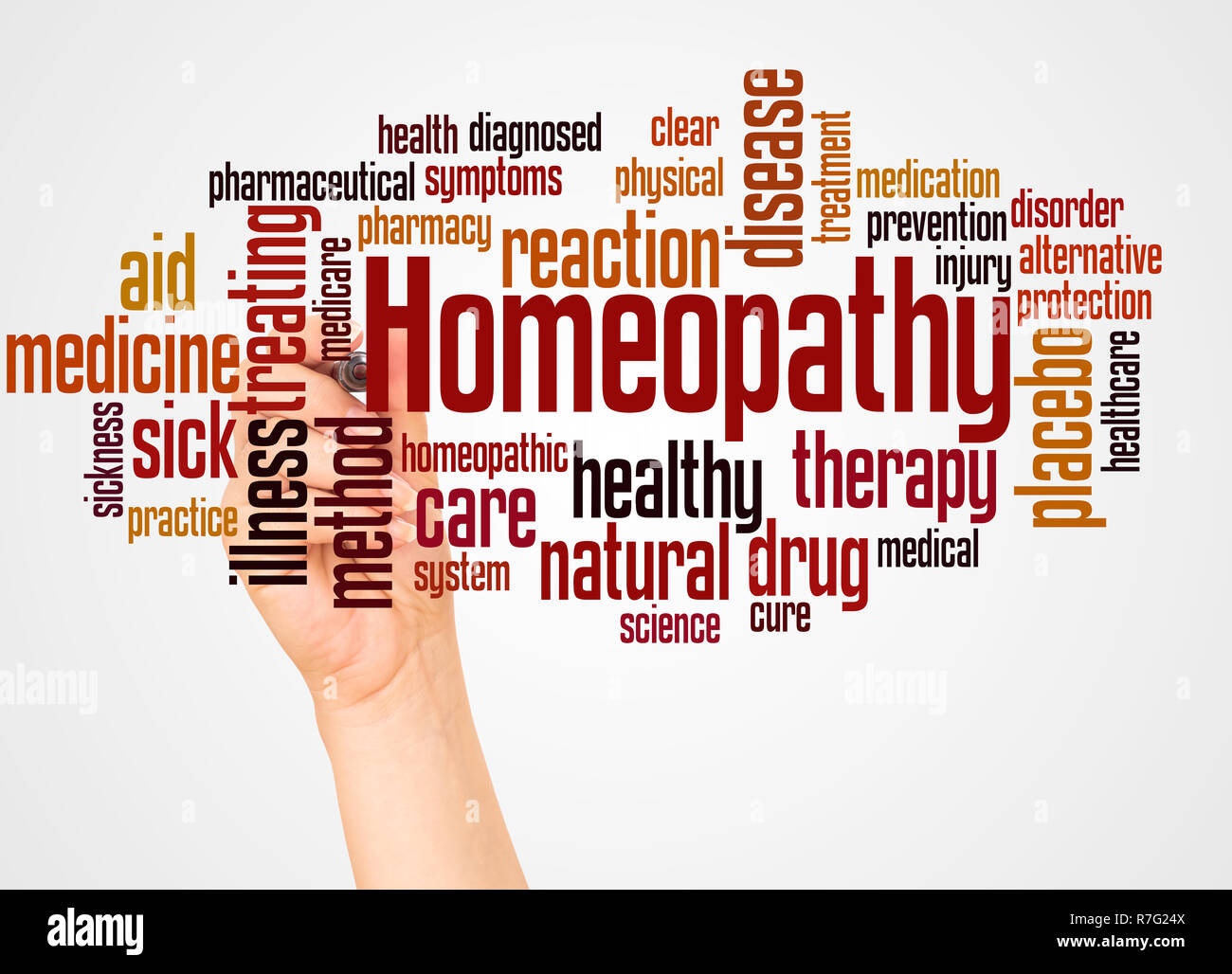 Homeopathy word cloud and hand with marker concept on white background ...