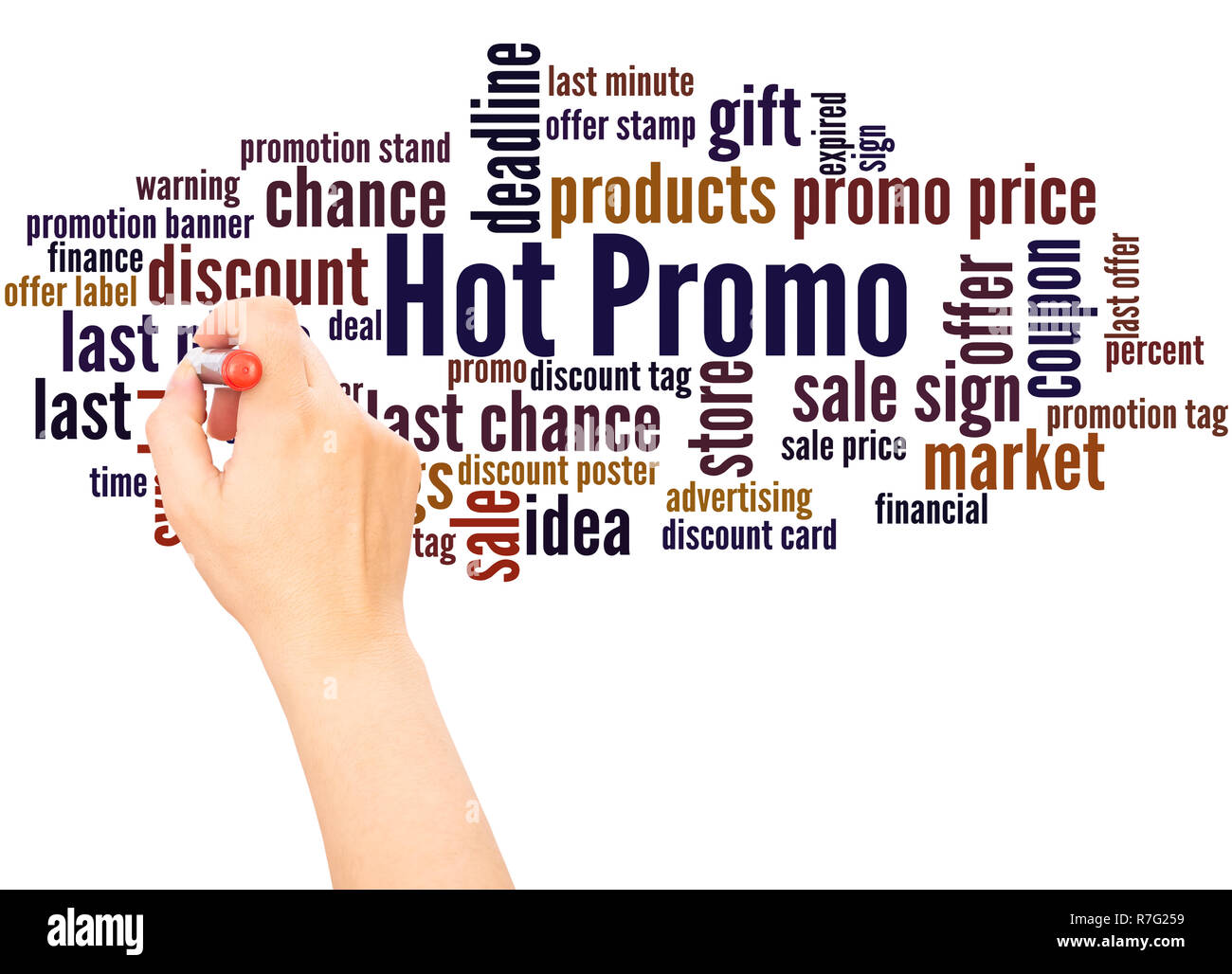 Hot Promo word cloud hand writing concept on white background Stock ...