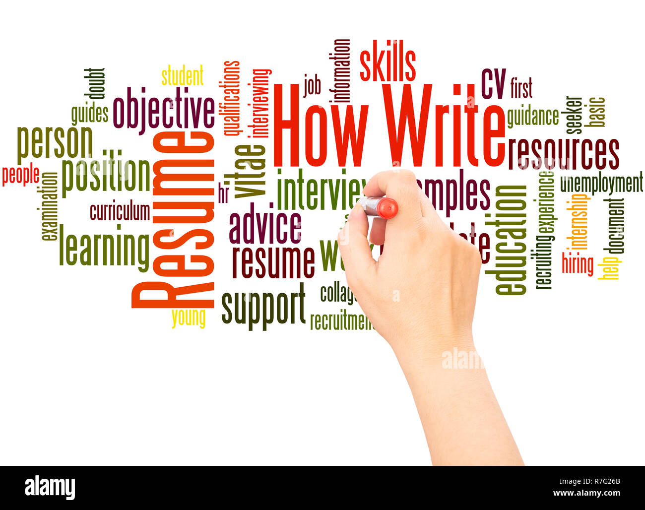 How write resume word cloud hand writing concept on white background ...