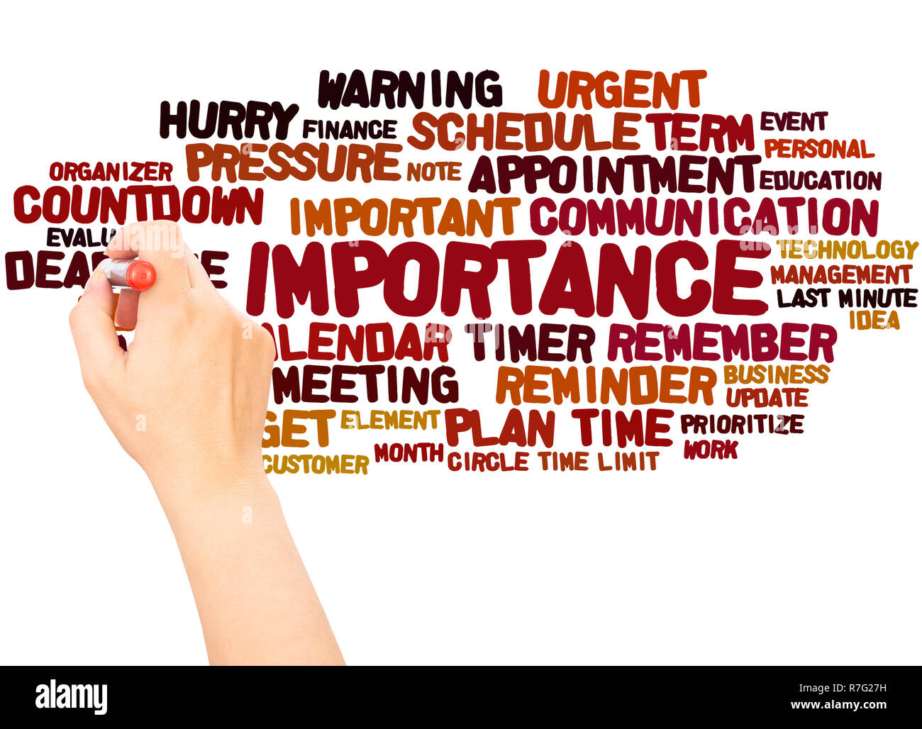Importance word cloud hand writing concept on white background Stock ...