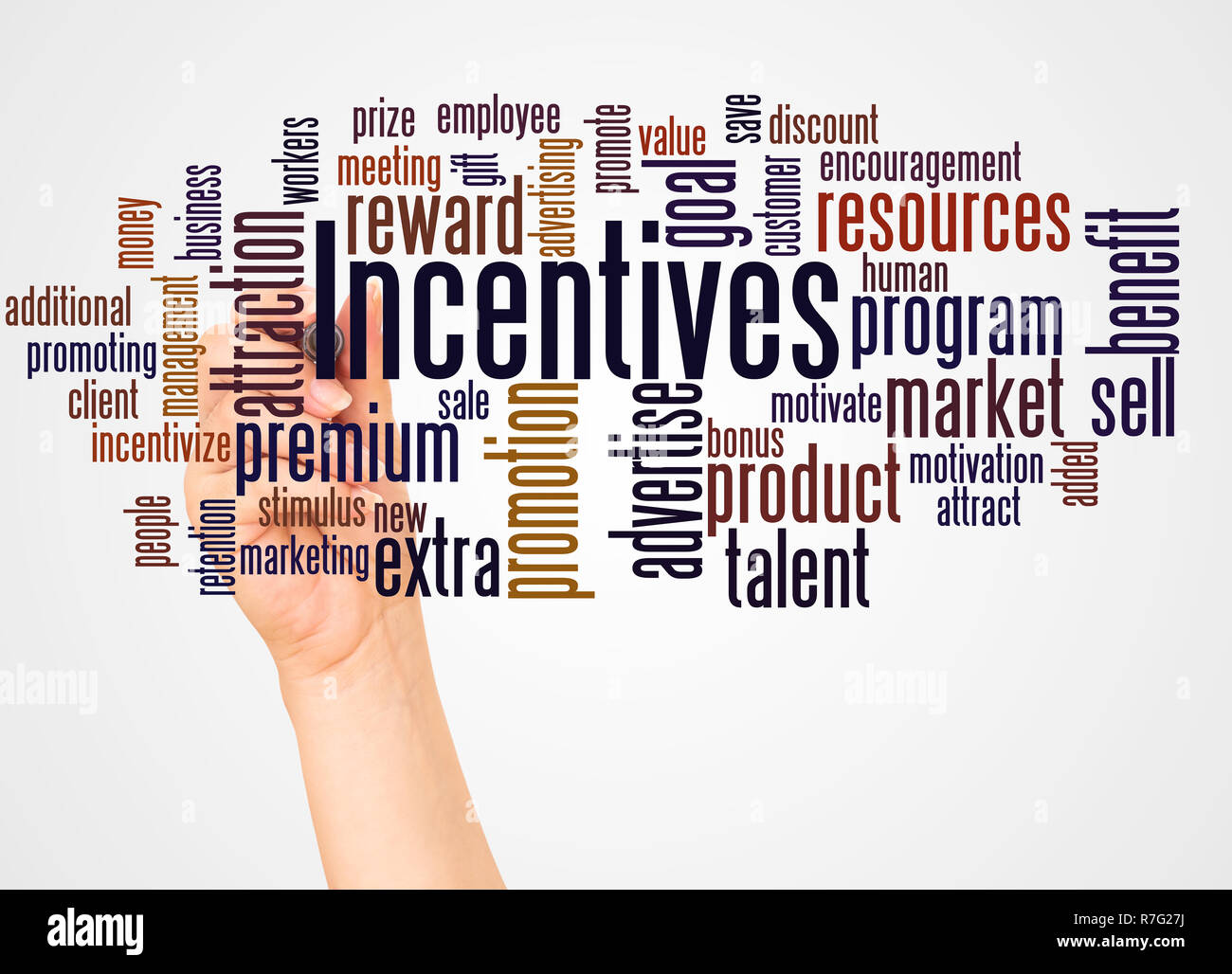 Incentives word cloud and hand with marker concept on white background ...