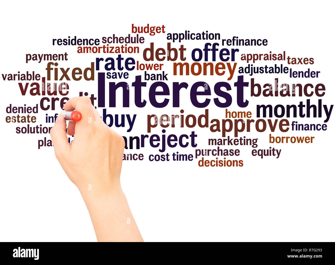 Interest word cloud hand writing concept on white background Stock ...