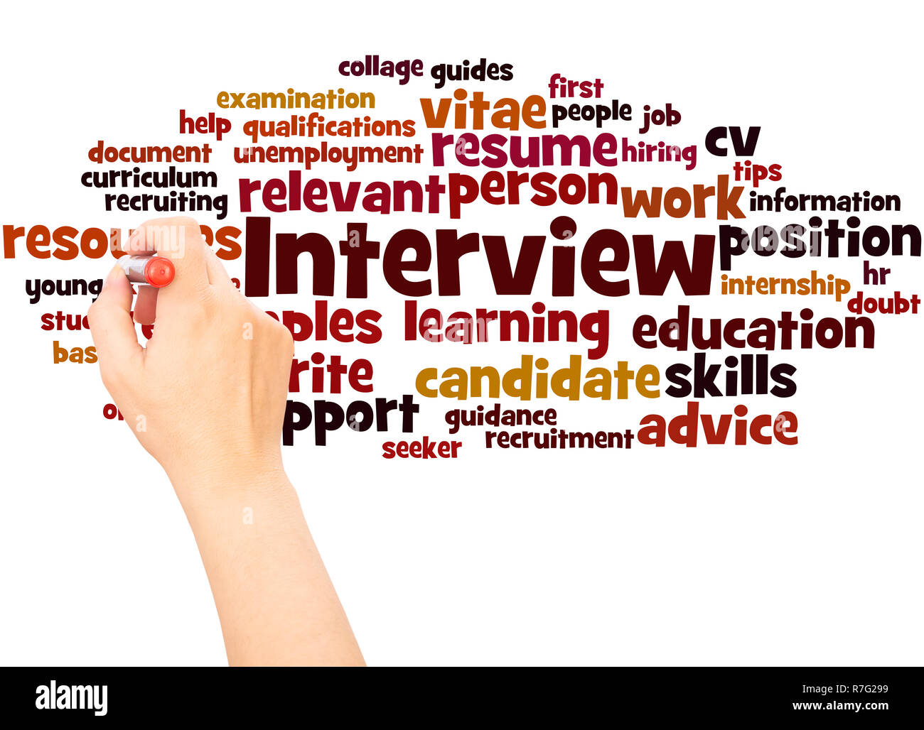 Interview curriculum vitae word cloud hand writing concept on white ...