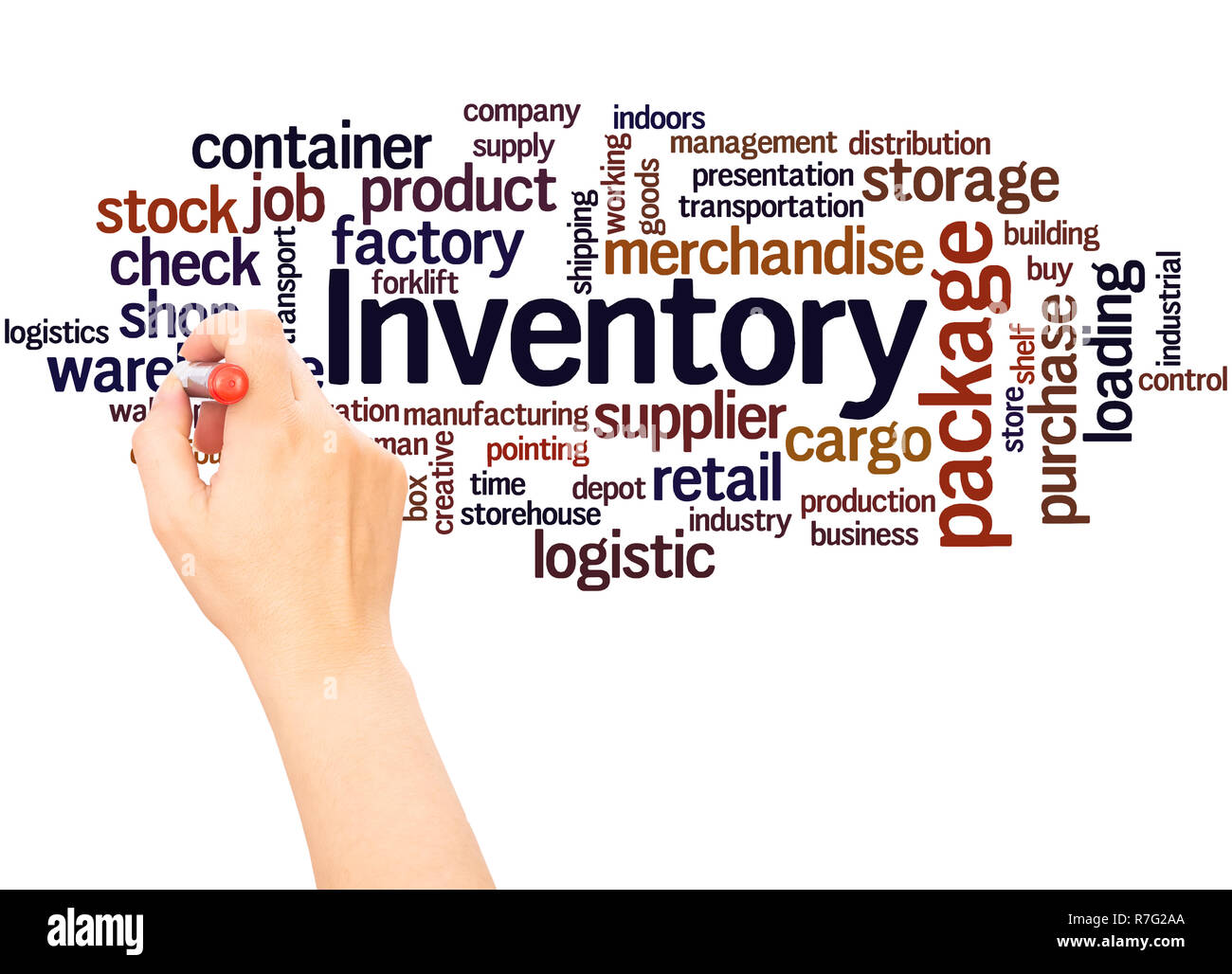 Inventory word cloud hand writing concept on white background Stock ...