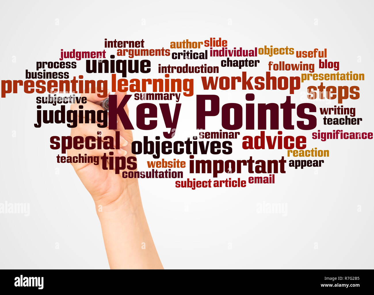 Key Points word cloud and hand with marker concept on white background ...