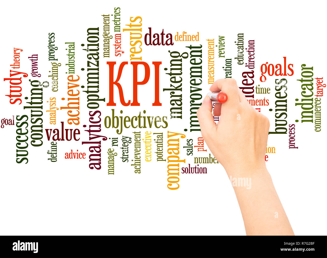 KPI - Key Performance Indicator word cloud hand writing concept on ...