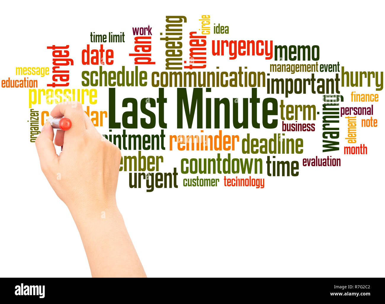 Last Minute word cloud hand writing concept on white background Stock ...