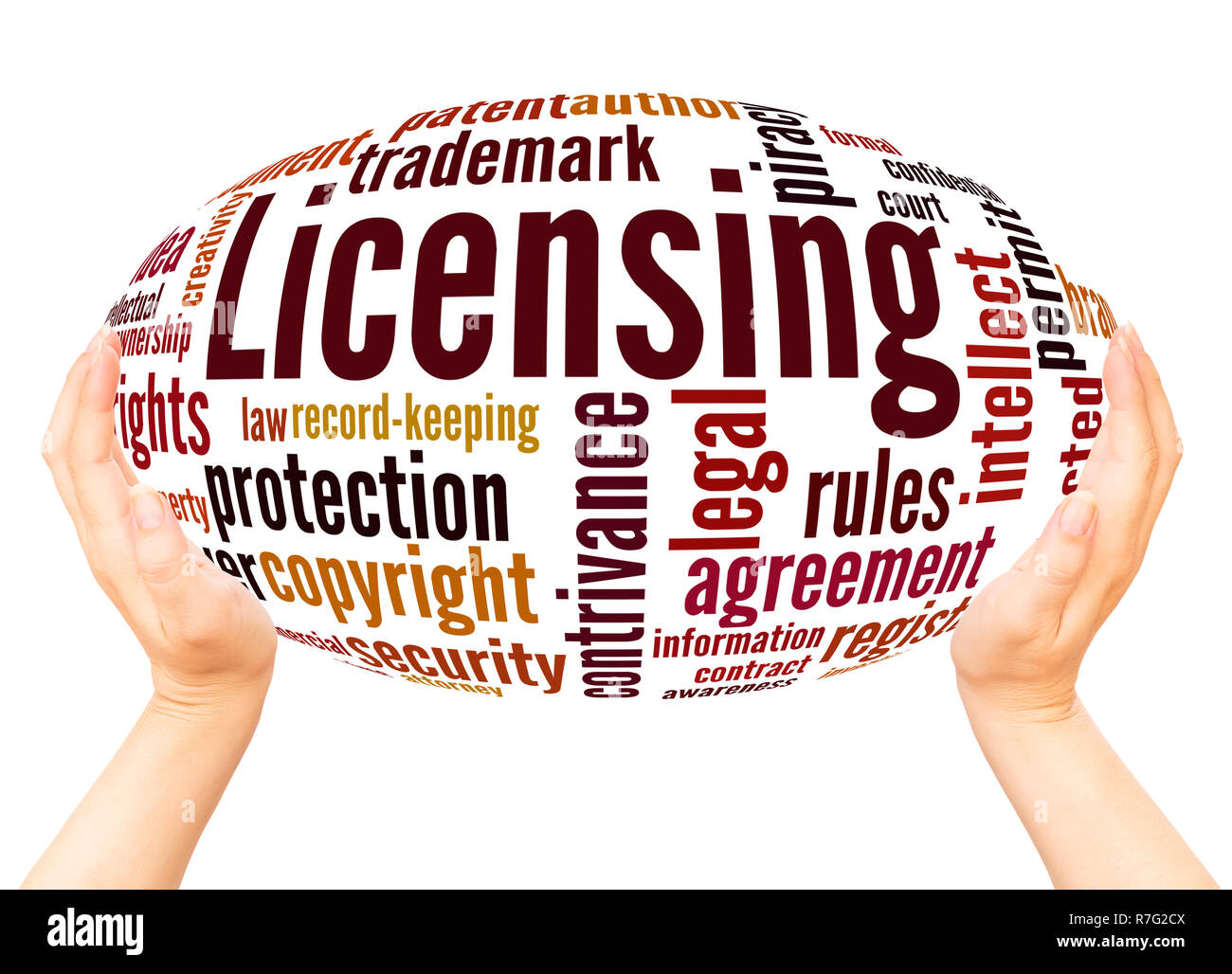 Licensing word cloud hand sphere concept on white background Stock ...