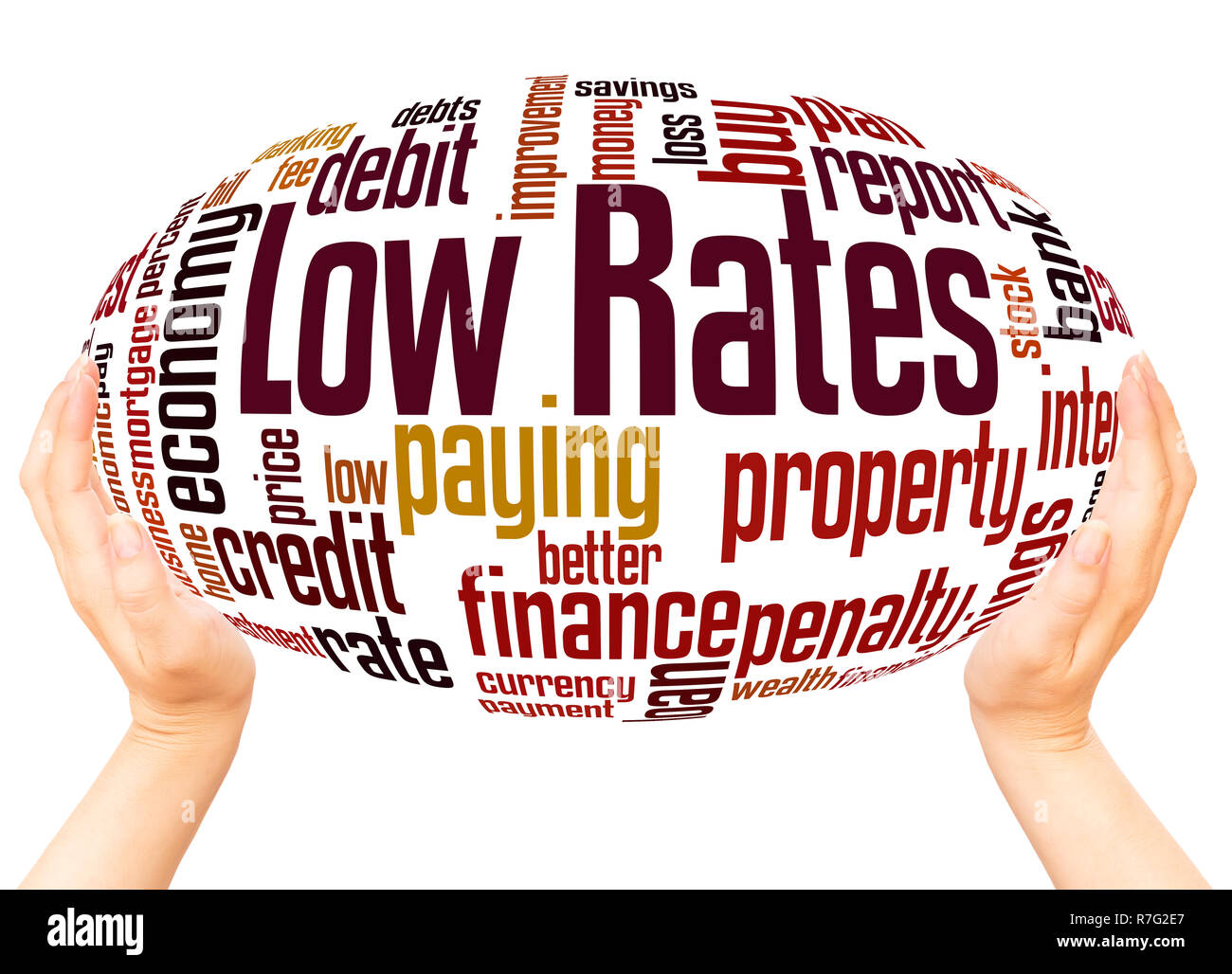 Low Rates word cloud hand sphere concept on white background Stock ...