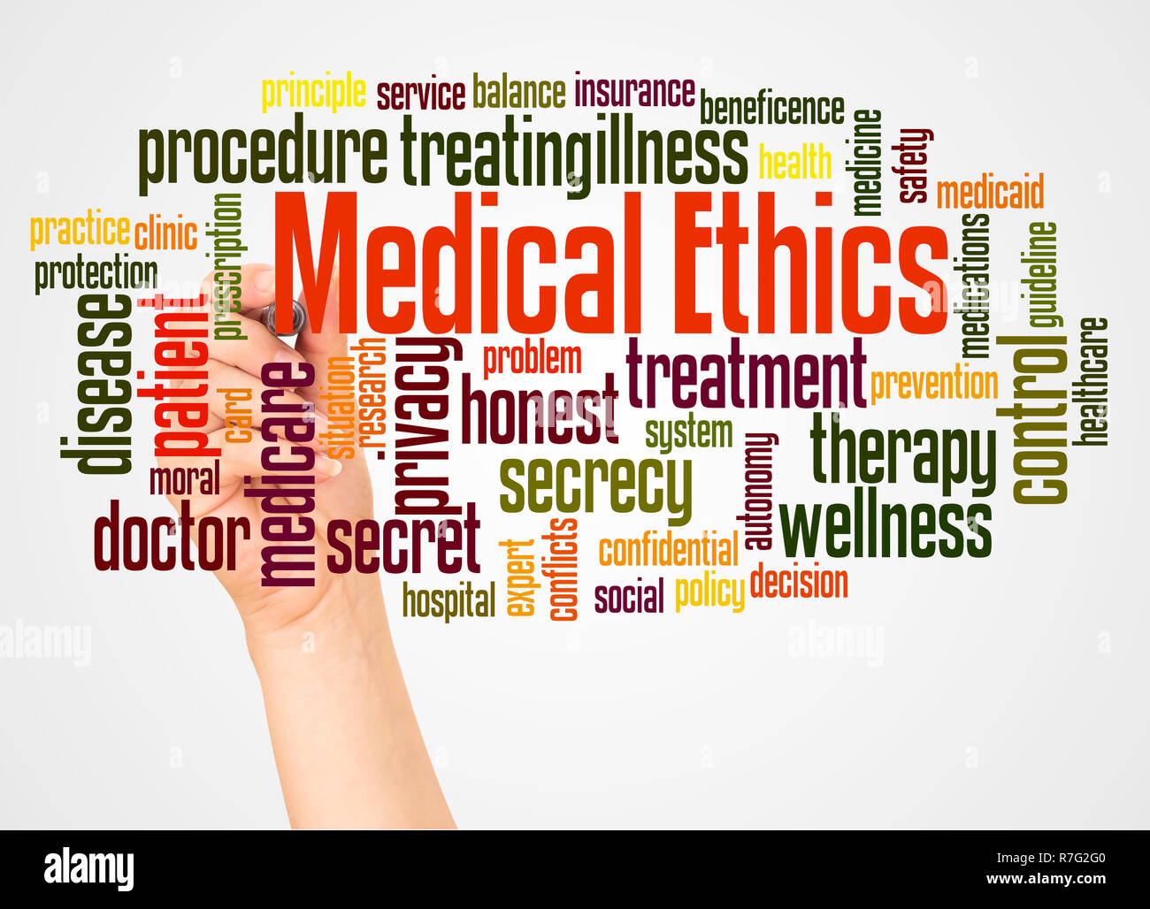 Medical Ethics word cloud and hand with marker concept on white ...