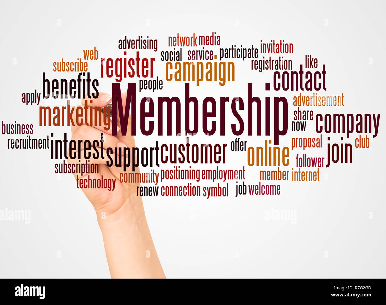 Membership word cloud and hand with marker concept on white background ...
