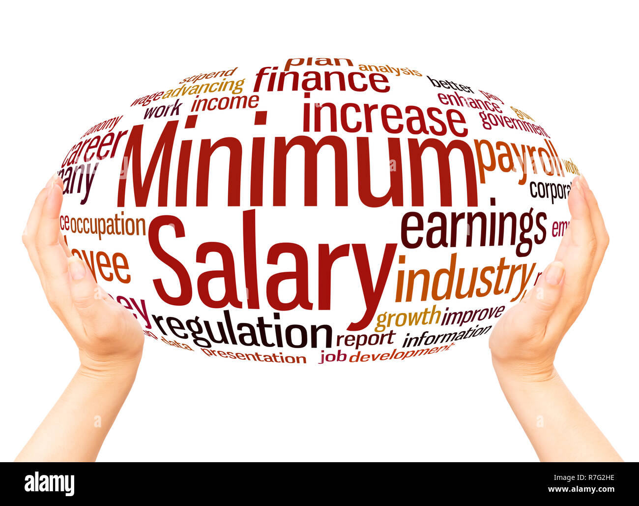 Minimum salary word cloud hand sphere concept on white background Stock ...