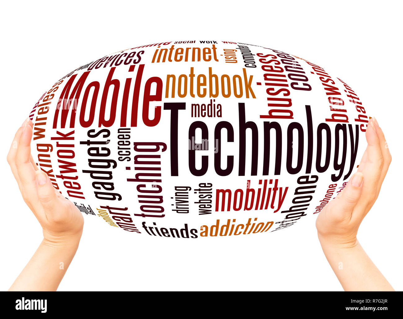 Mobile Technology word cloud hand sphere concept on white background ...