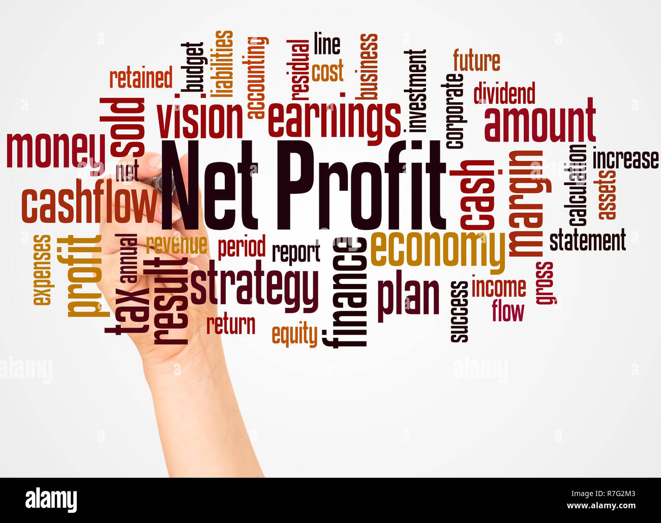 Net profit word cloud and hand with marker concept on white background ...
