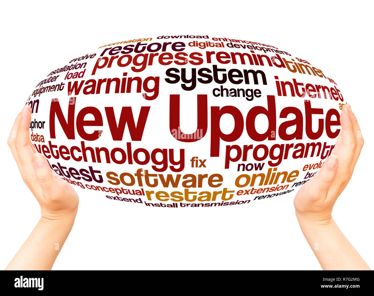 New Update word cloud hand sphere concept on white background Stock ...