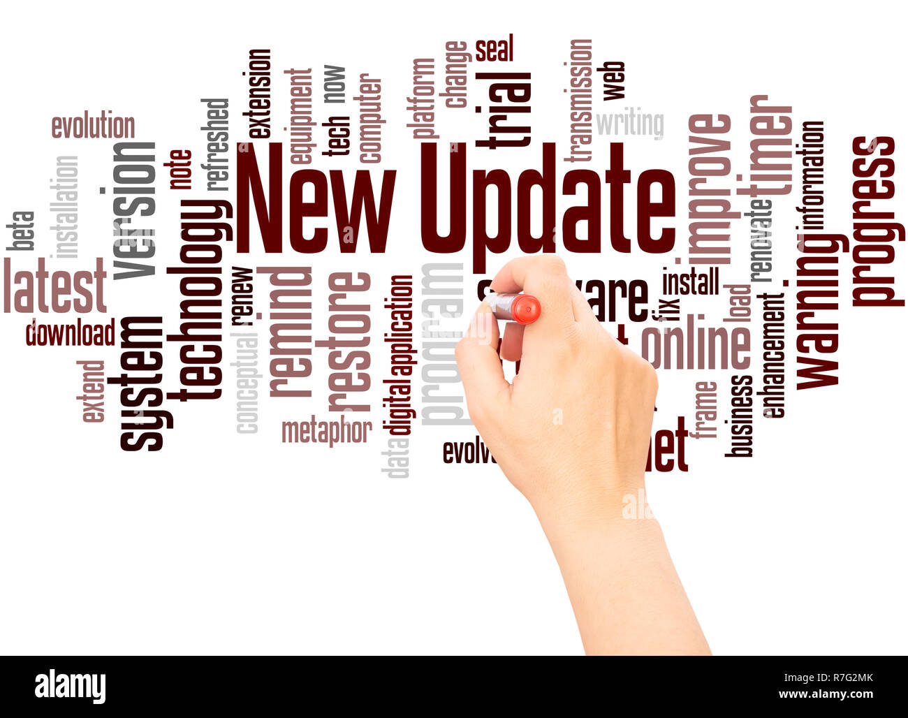 New Update word cloud hand writing concept on white background Stock ...