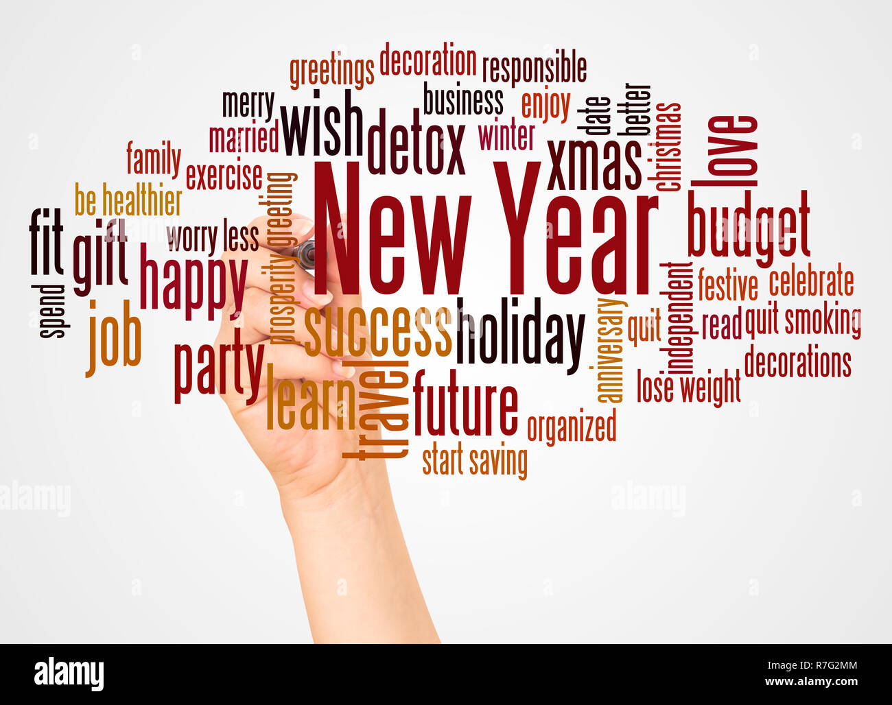 New Year expectations word cloud and hand with marker concept on white ...