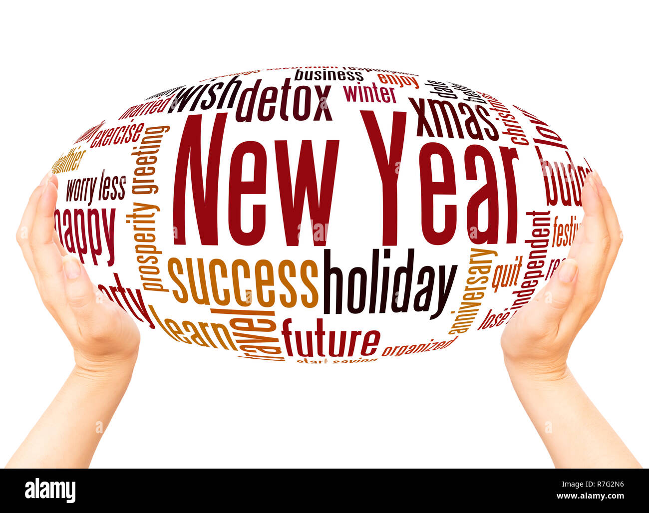 New Year expectations word cloud hand sphere concept on white ...