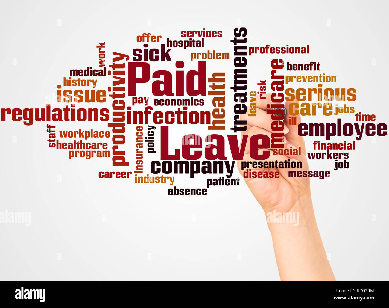 Paid Leave word cloud and hand with marker concept on white background ...