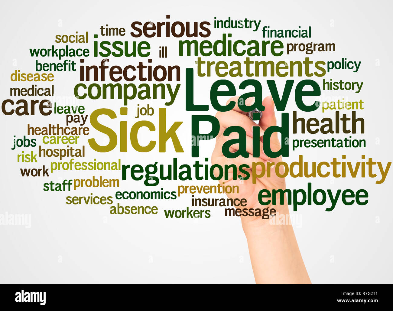 Paid Sick Leave, word cloud and hand with marker concept on white ...