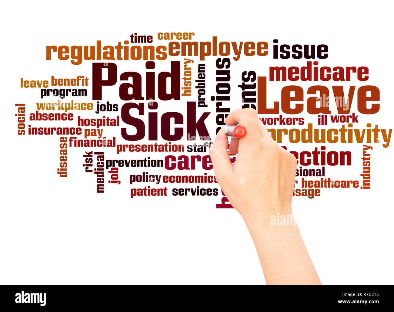 Paid Sick Leave word cloud hand writing concept on white background ...