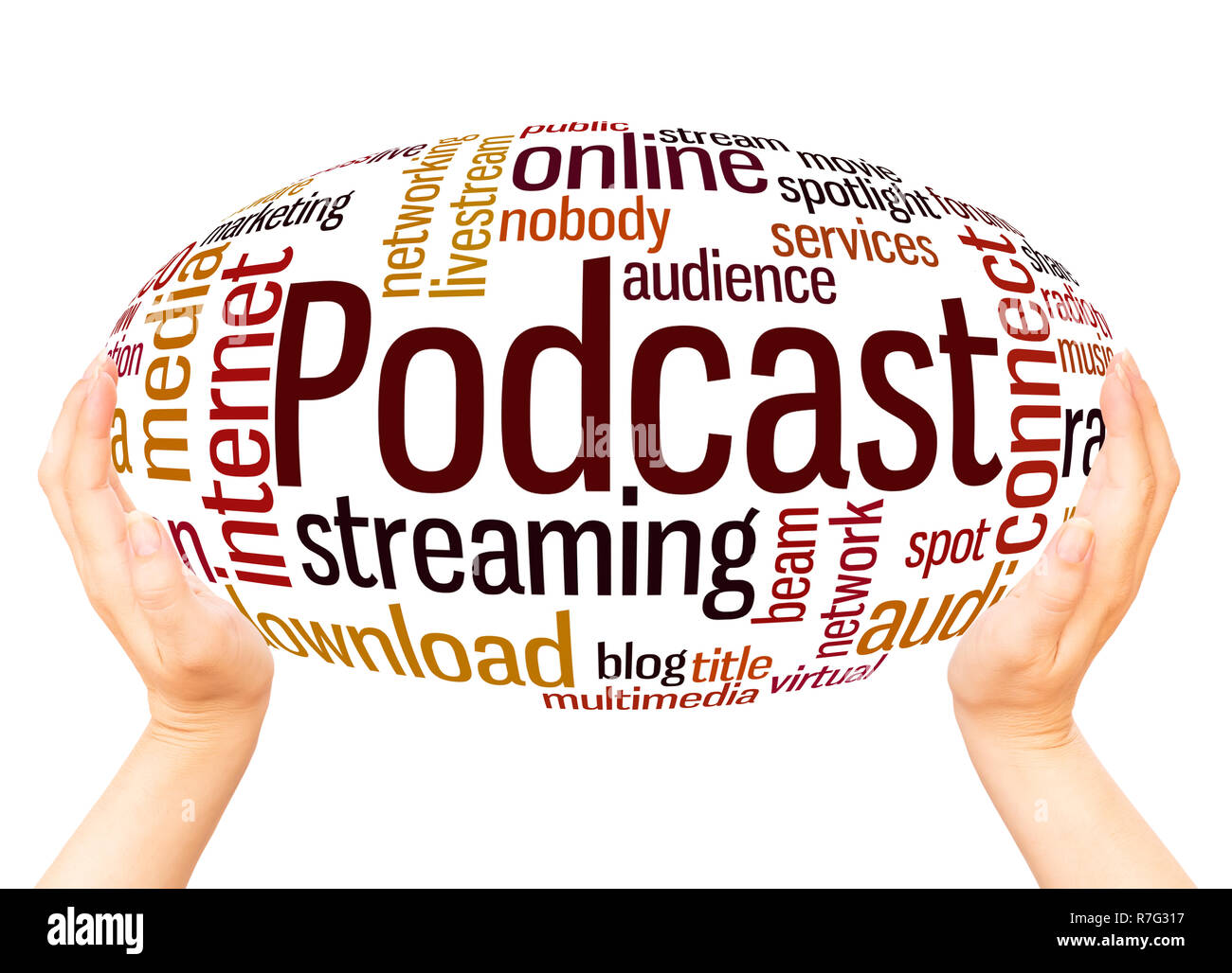 Podcast word cloud hand sphere concept on white background Stock Photo ...