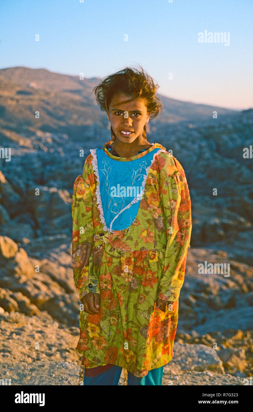 Jordan Arab Girl overlooking Hill in National Dress Near Petra Stock ...