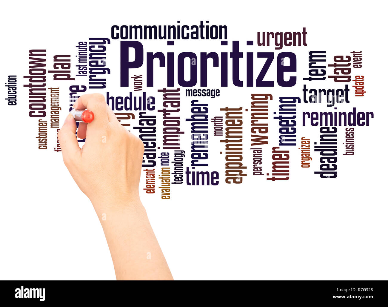 Prioritize word cloud hand writing concept on white background Stock ...