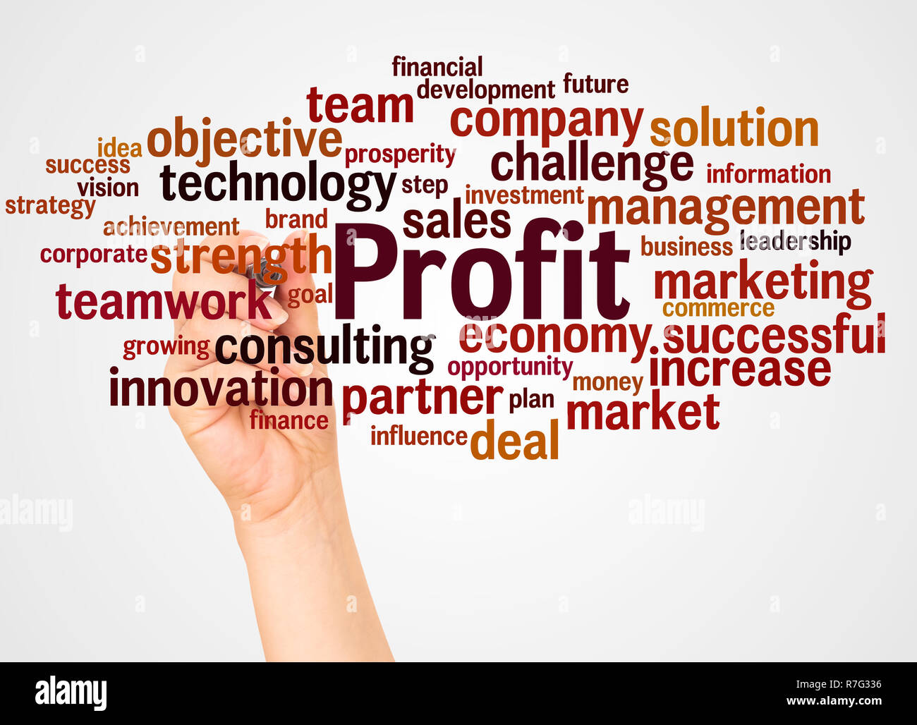 Profit word cloud and hand with marker concept on white background ...
