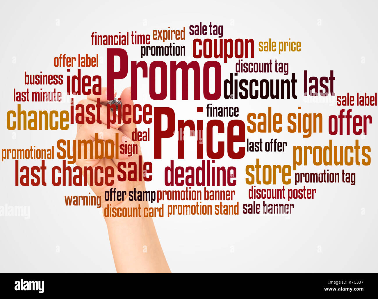 Promo Price word cloud and hand with marker concept on white background ...