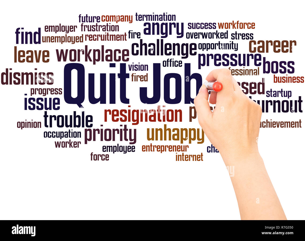 Quit Job word cloud hand writing concept on white background Stock ...
