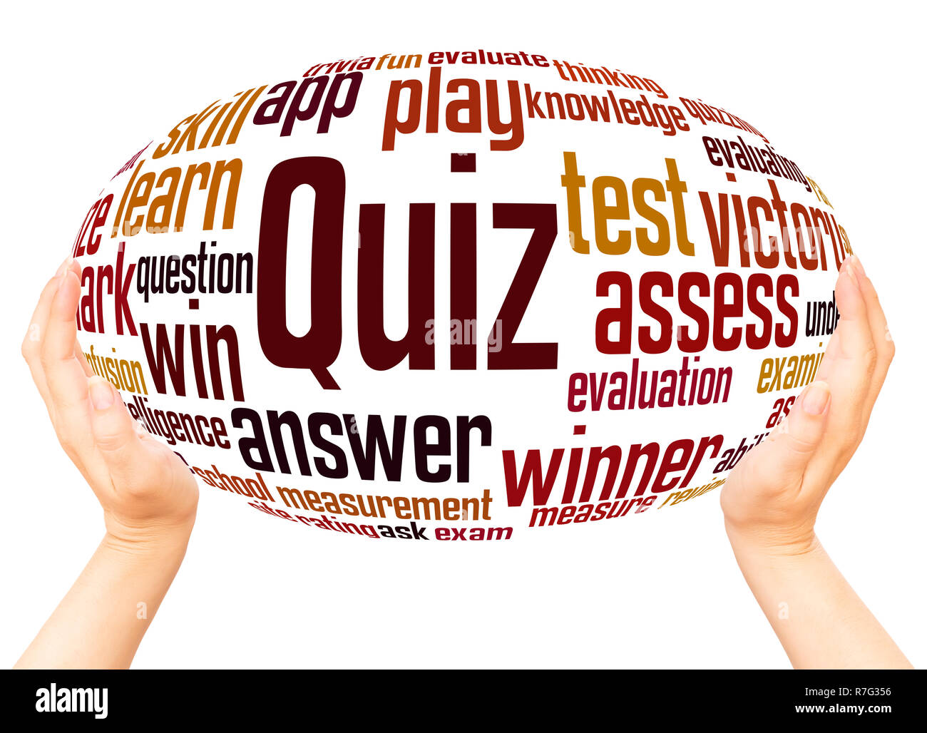 Quiz word cloud hand sphere concept on white background Stock Photo - Alamy