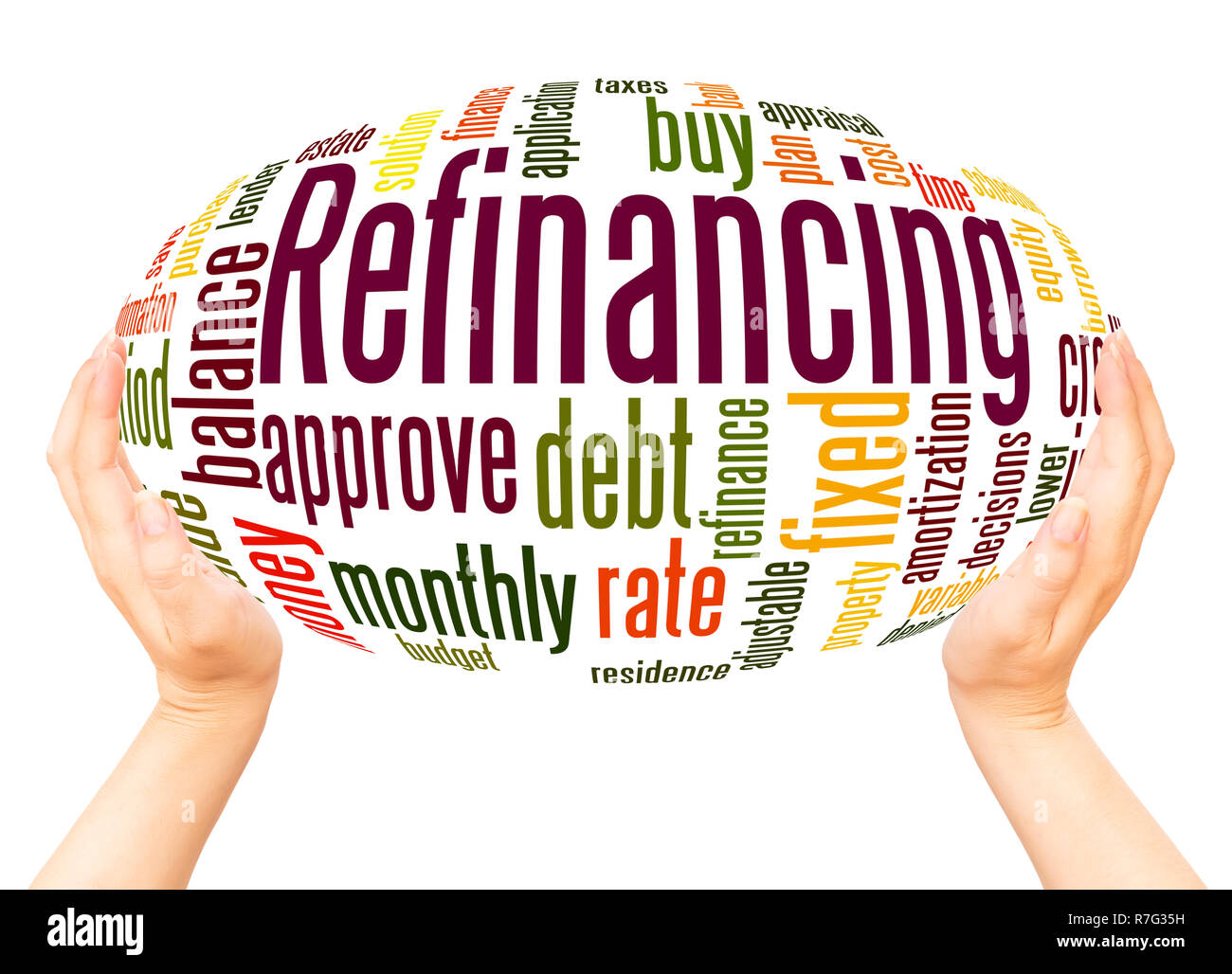 Refinancing word cloud hand sphere concept on white background Stock ...