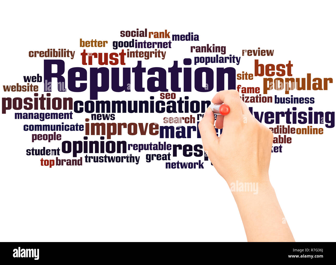 Reputation word cloud hand writing concept on white background Stock ...