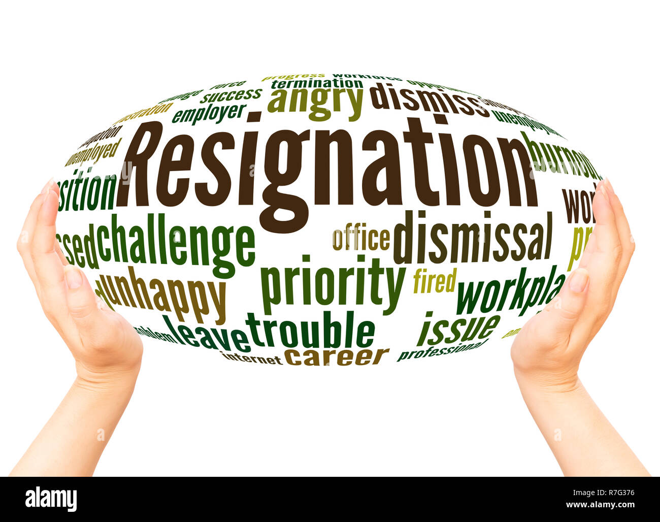 Resignation word cloud hand sphere concept on white background Stock ...