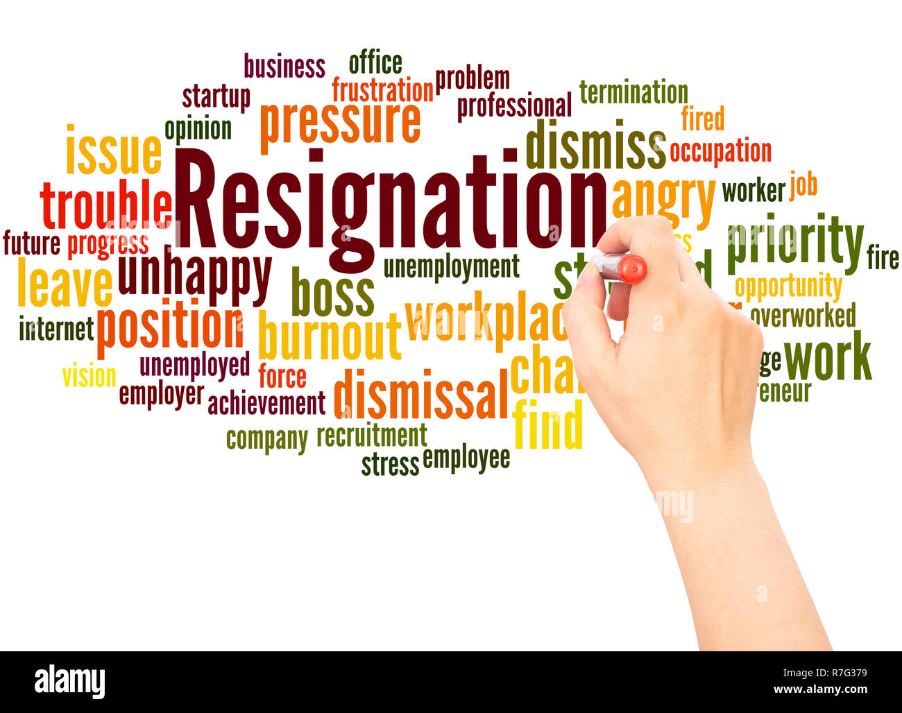 Resignation word cloud hand writing concept on white background Stock ...