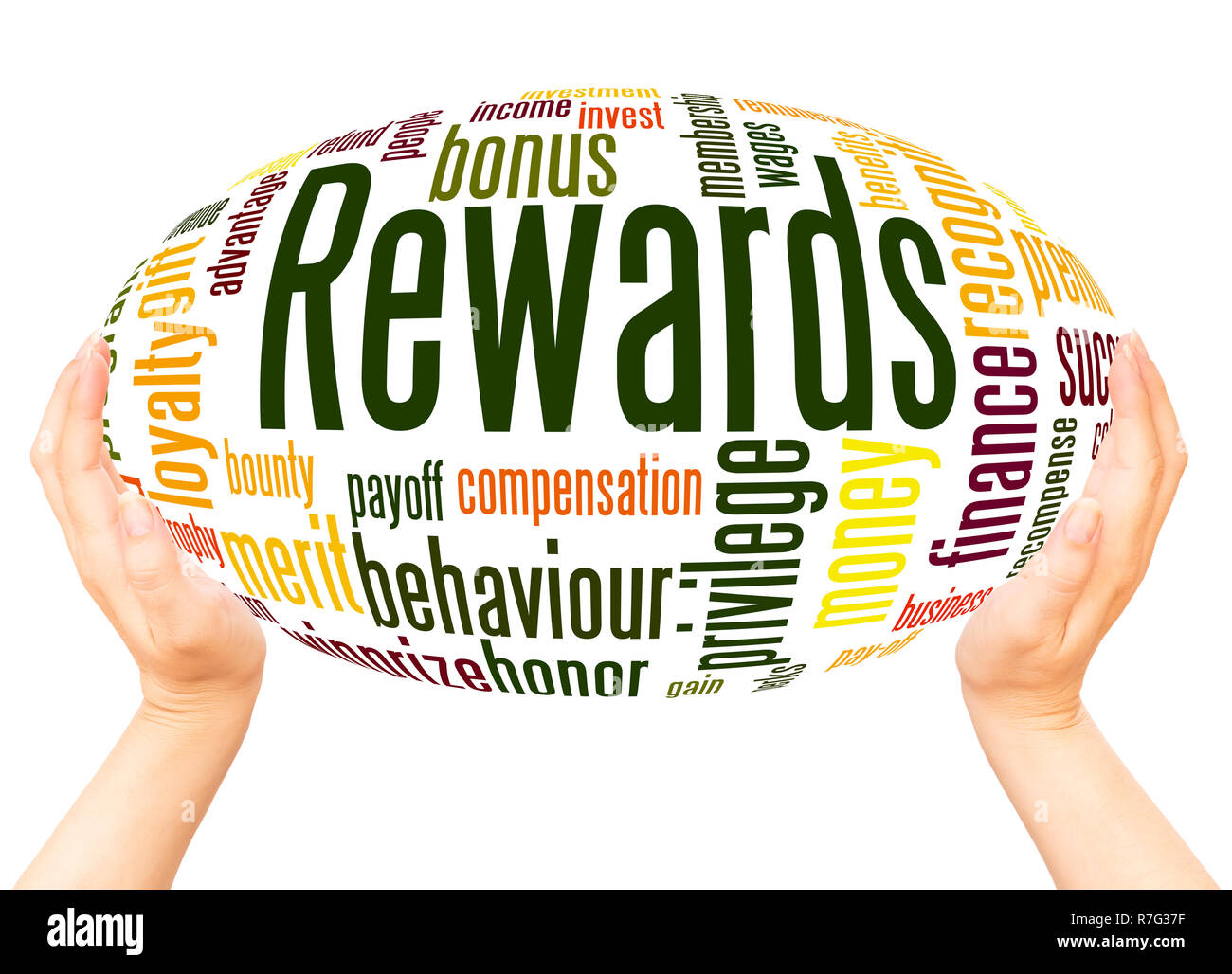 Rewards, word cloud hand sphere concept on white background Stock Photo ...
