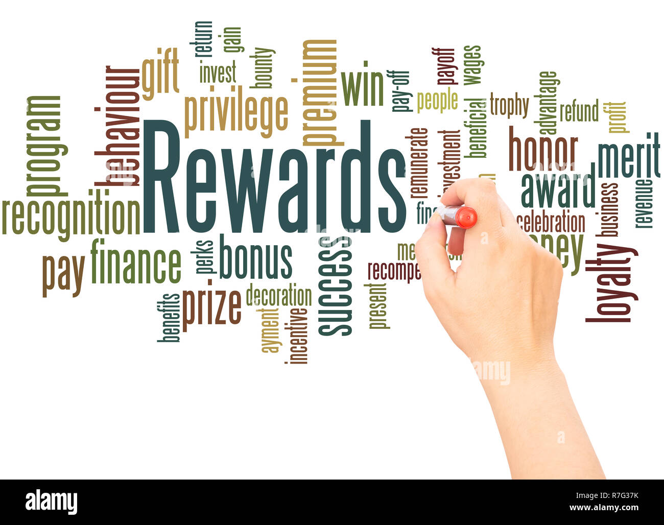 Rewards word cloud hand writing concept on white background Stock Photo ...