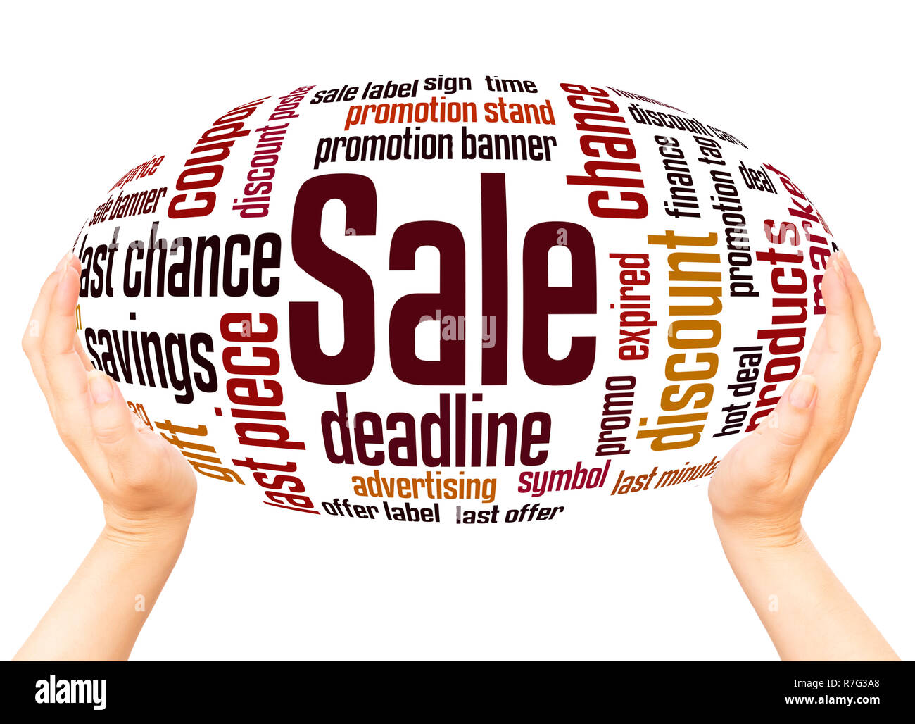 Sale word cloud hand sphere concept on white background Stock Photo - Alamy