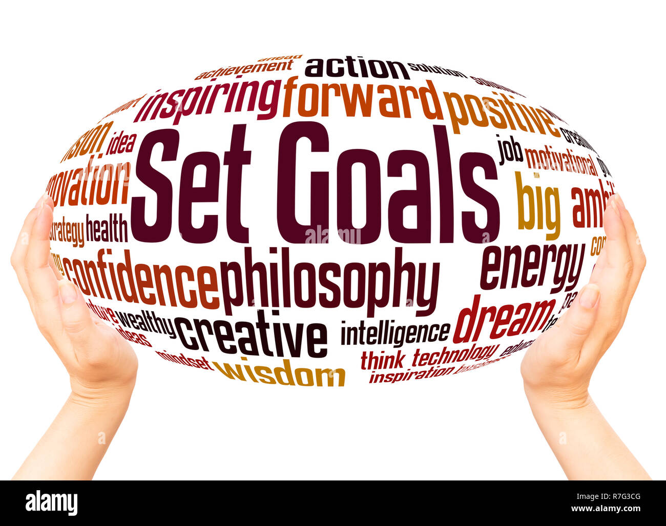 Set Goals word cloud hand sphere concept on white background Stock ...