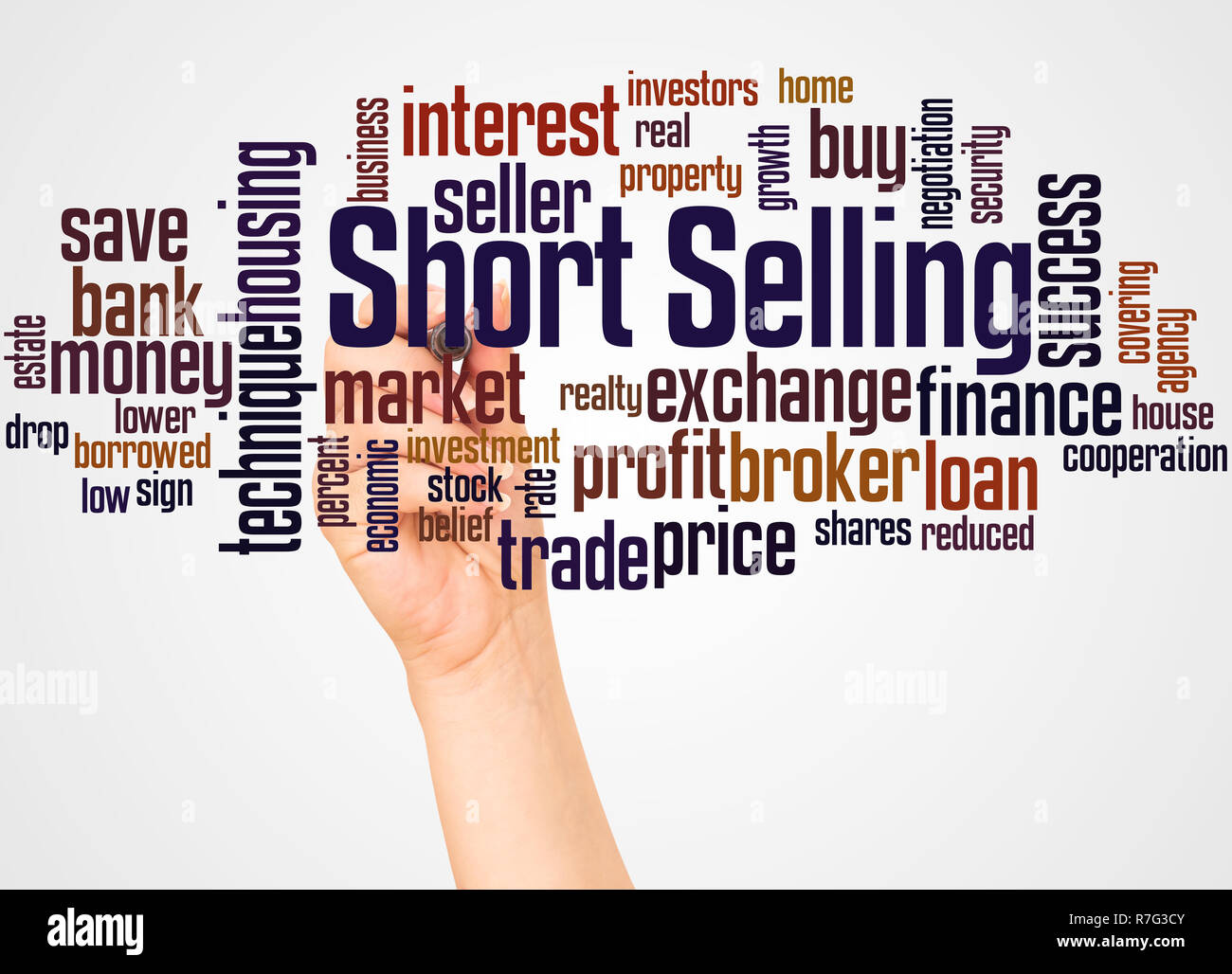 Short Selling word cloud and hand with marker concept on white ...
